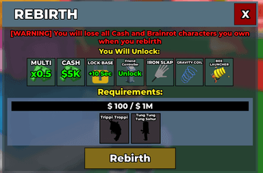 Rebirth System in Steal A Brainrot Roblox Game